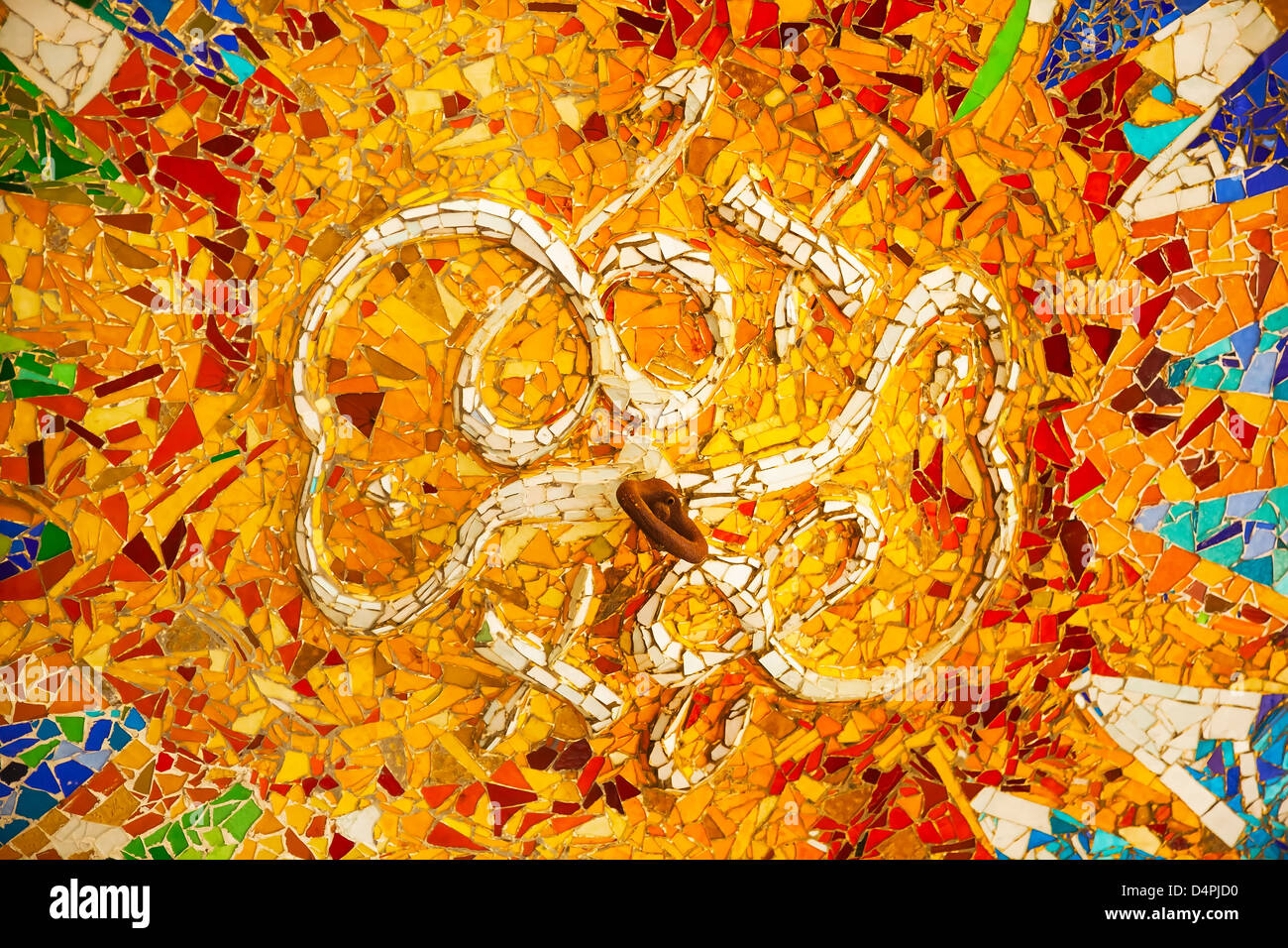 Antoni Gaudi ceramic mosaic design in Guell Park, Barcelona, Catalonia ...