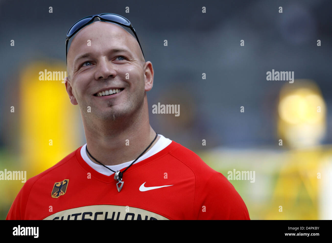 Germany?s Markus Esser smiles during the Hammer Throw qualification at ...