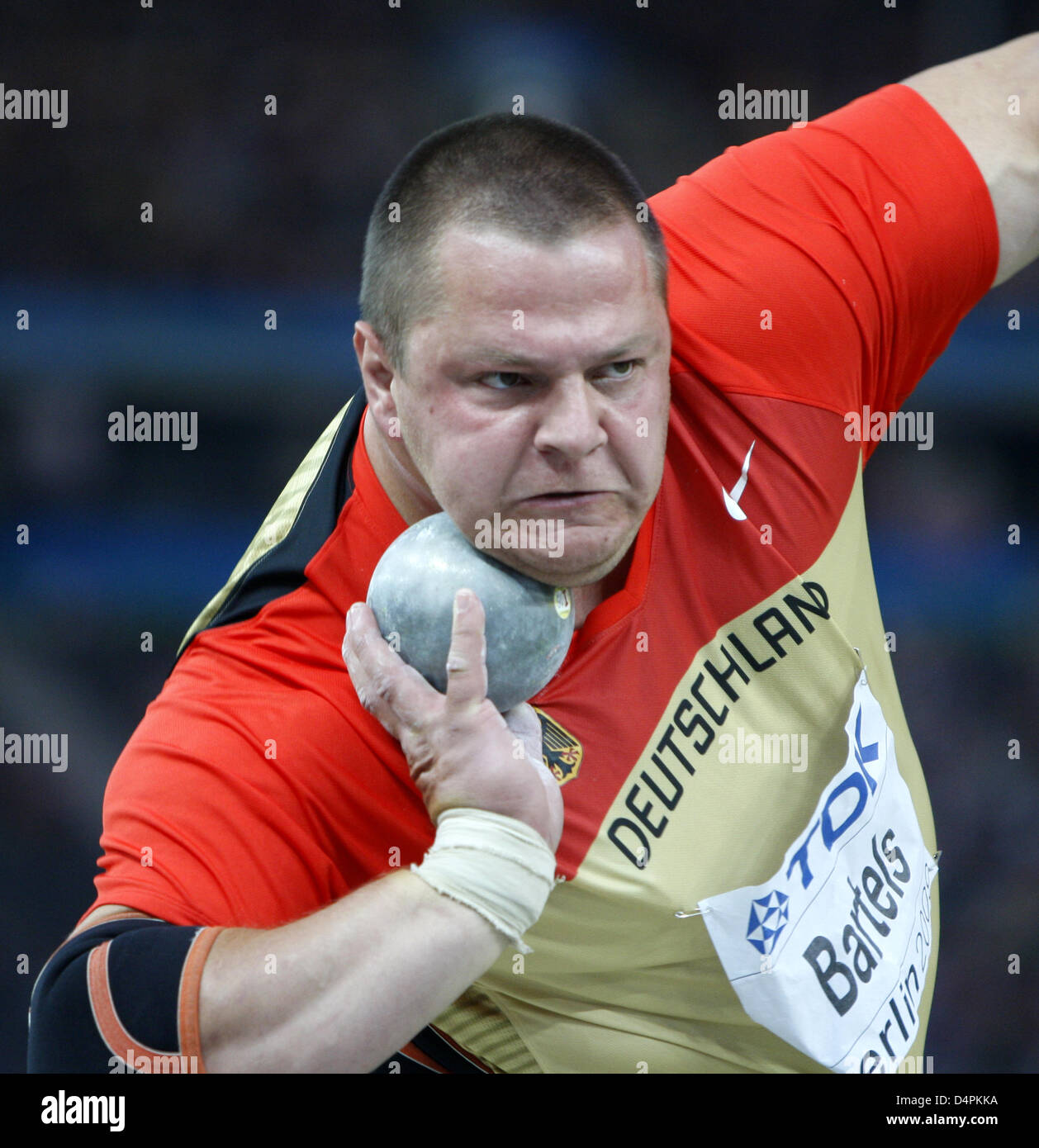 German Ralf Bartels shown in action during the shot put final at the ...
