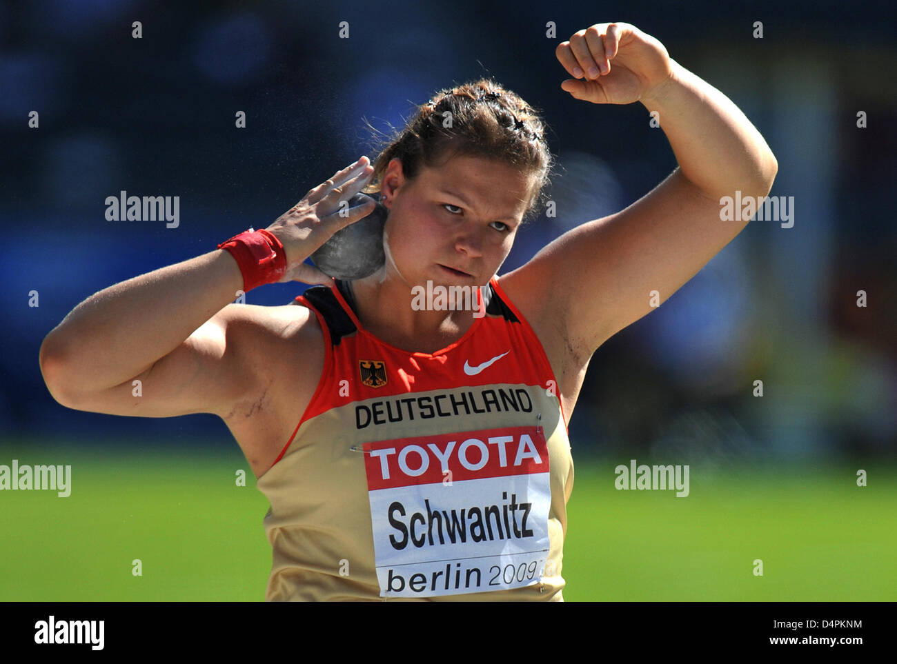 German Christina Schwanitz prepares for an attempt during the women?s ...