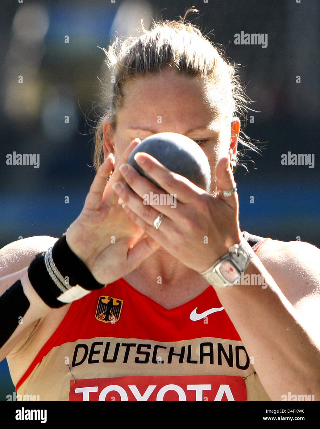 German Nadine Kleinert shown in action during the women?s shot put ...