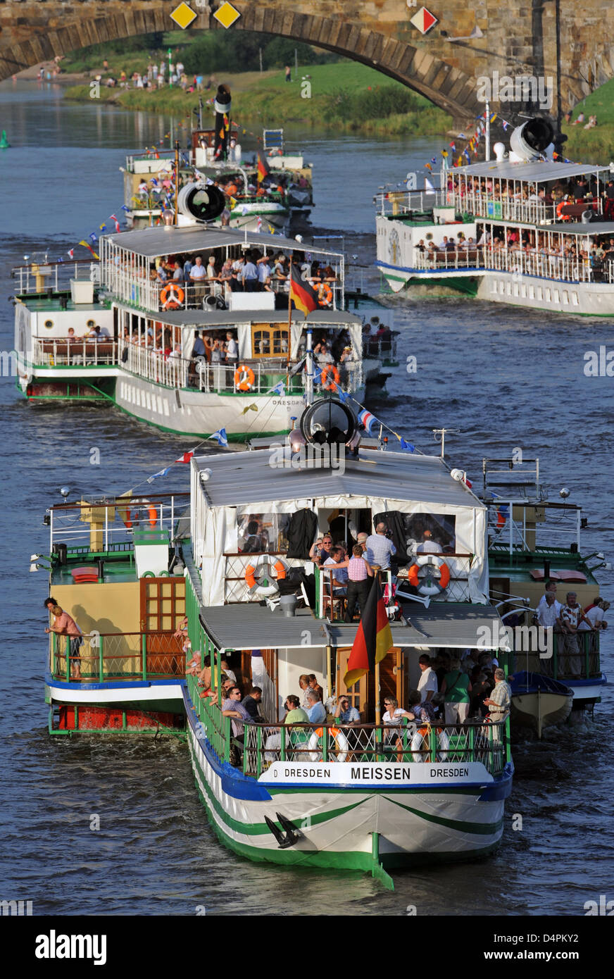 Historic steamers are pictured during their traditional parade on the ...