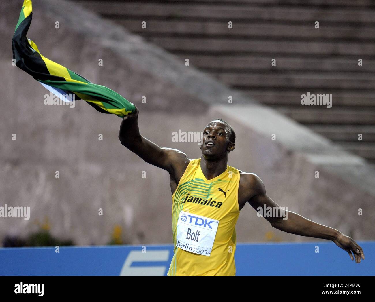Jamaicansk Flagg Med Usain Bolt