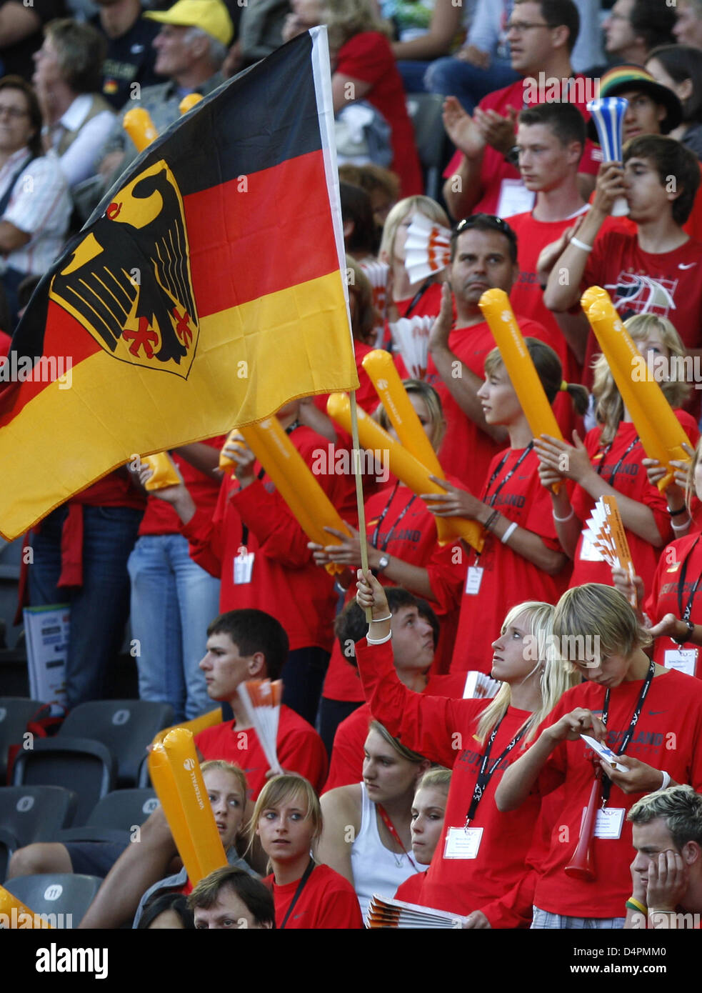German supporters cheer at the 12th IAAF World Championships in ...