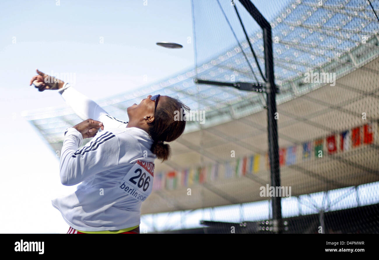Cuban Yania Ferrales shown in action during the women?s discus ...
