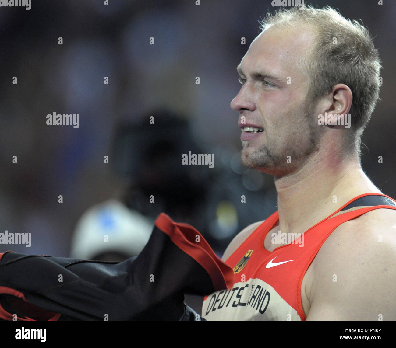 German Robert Harting shown in action during the men?s discus final at ...