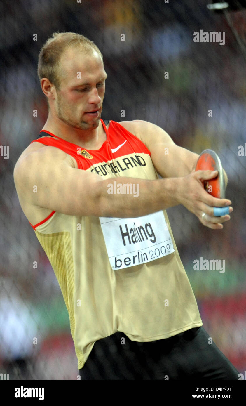 German Robert Harting shown in action during the men?s discus final at ...