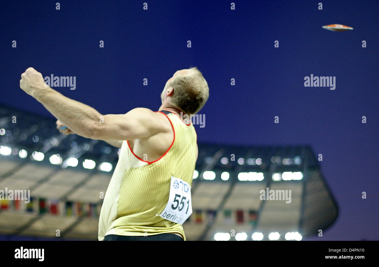 German Robert Harting shown in action during the men?s discus final at ...