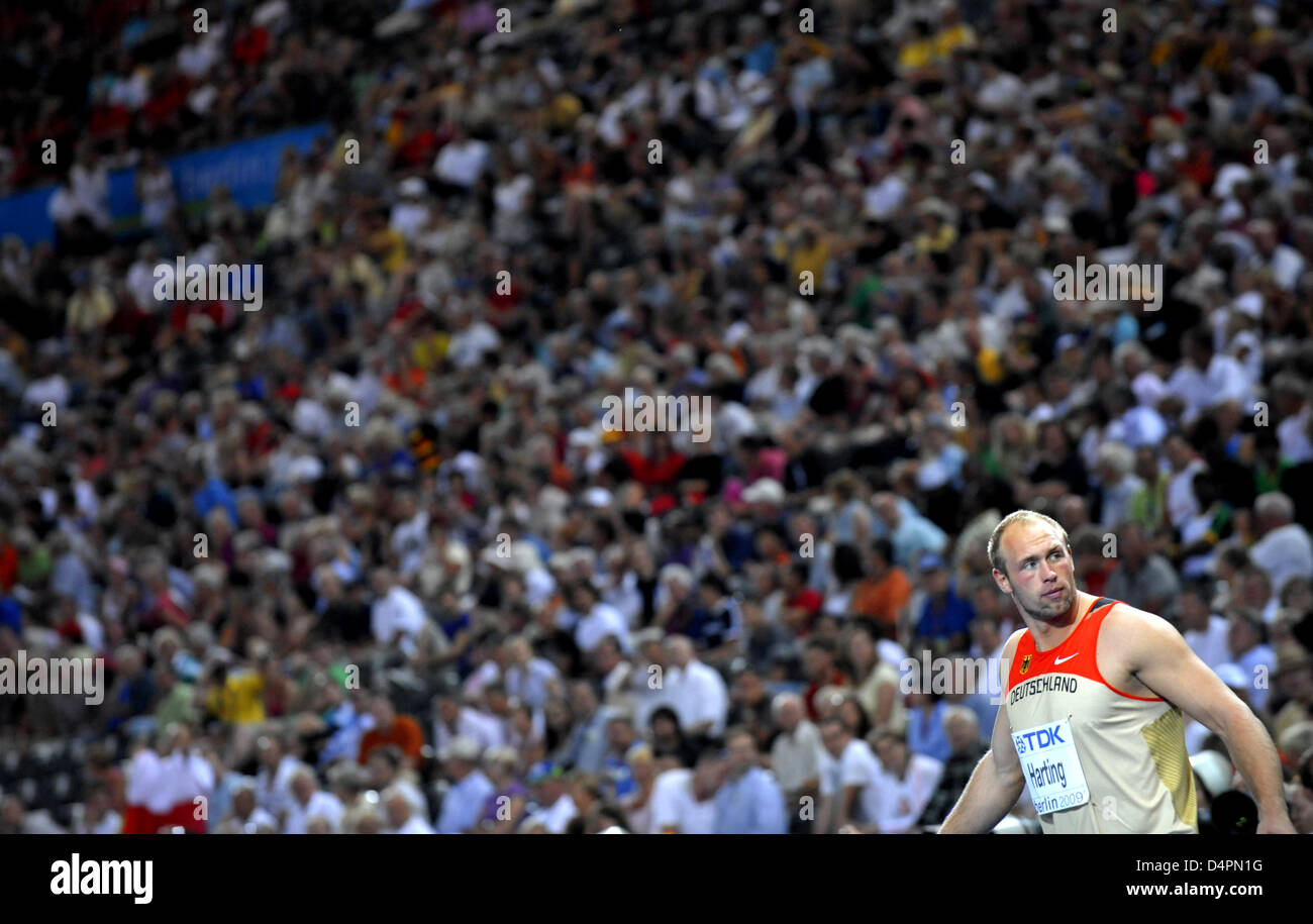 German Robert Harting shown in action during the men?s discus final at ...