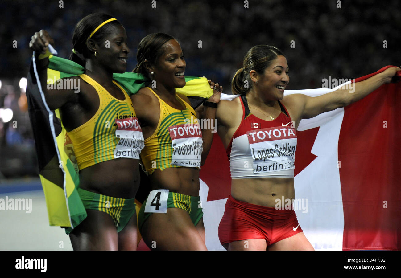 Jamaican Brigitte Foster-Hylton (C) celebrates her gold medal after ...