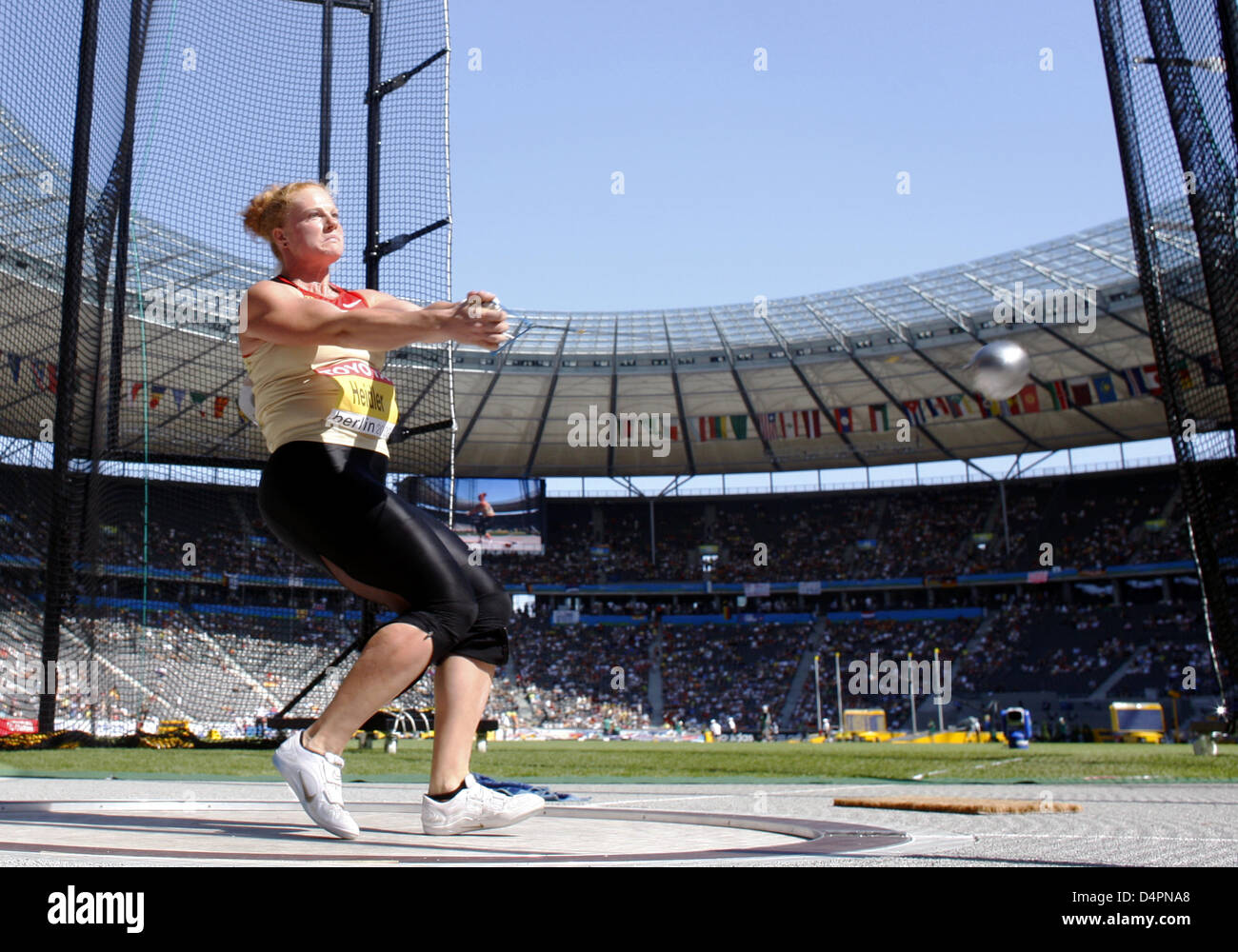 German Betty Heidler seen in action during the Hammer Throw ...
