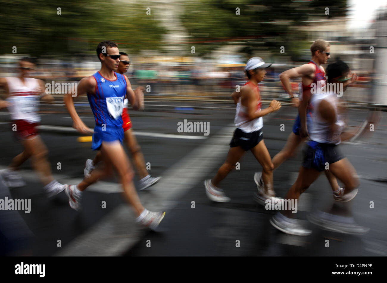 Athletes compete in the 50km Walk at the 12th IAAF World Championships ...