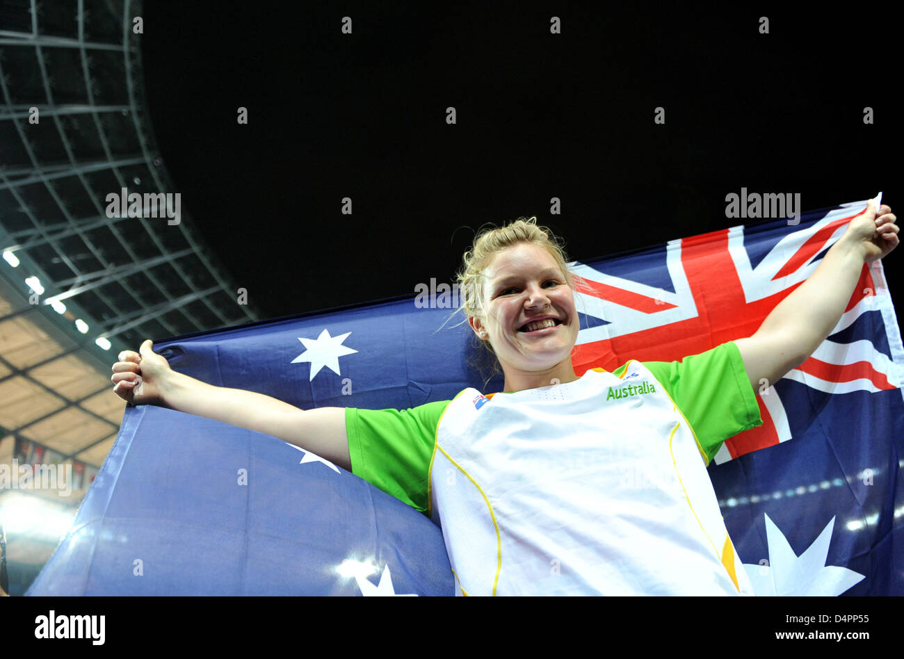 Australian Dani Samuels celebrates after winning the gold medal in the ...