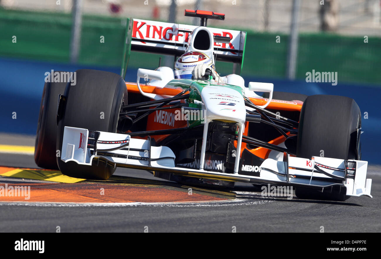 German Formula One driver Adrian Sutil of Force India steers his car ...