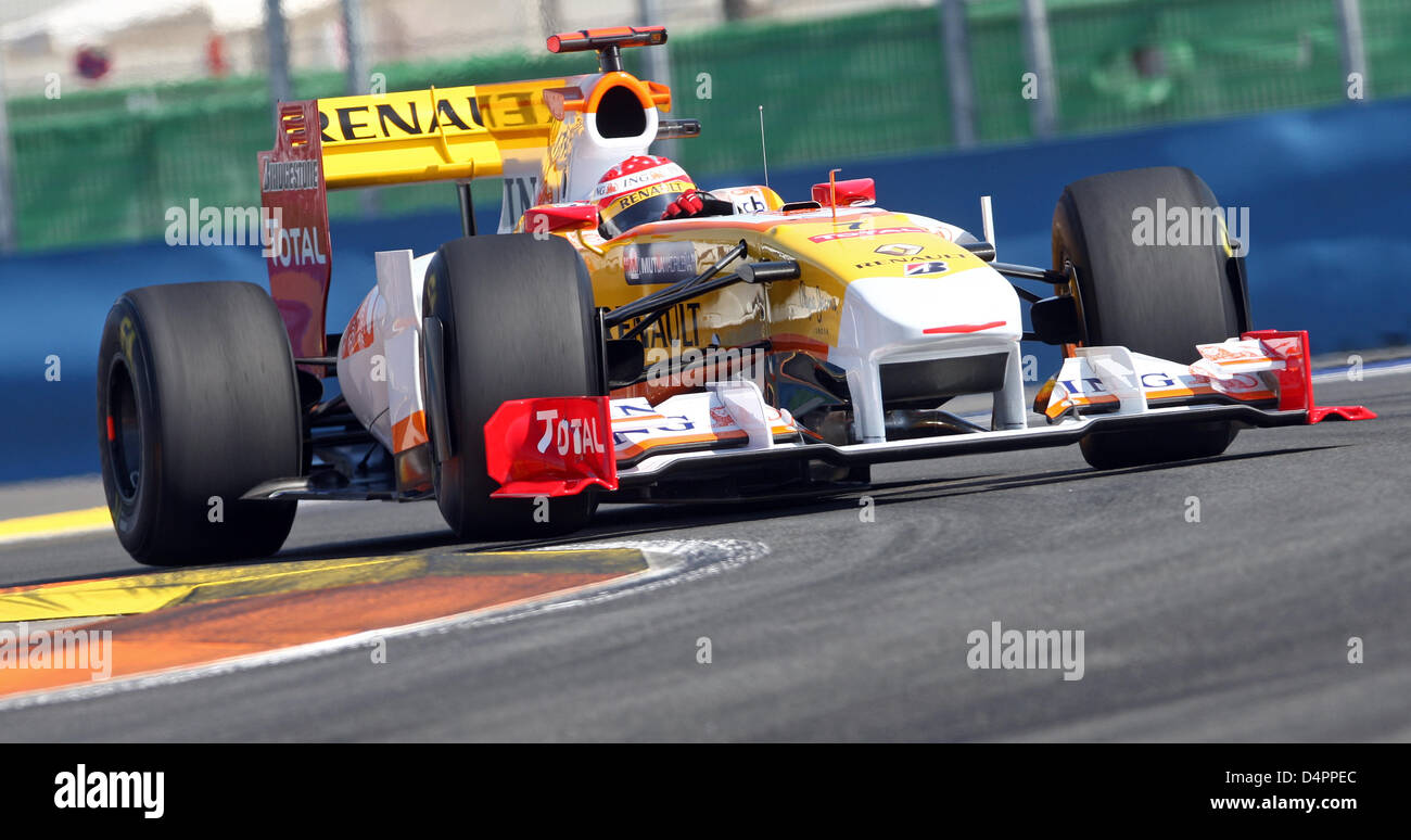 Spanish Formula One driver Fernando Alonso of Renault F1 Team steers his car during the third ...