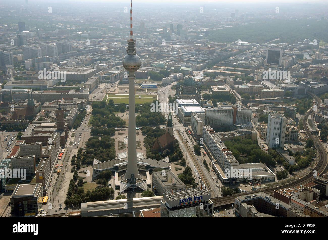 Aerial view of central Berlin and the television tower, Germany?s ...