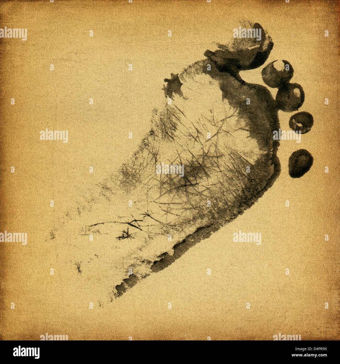 Footprint on aged paper Stock Photo - Alamy