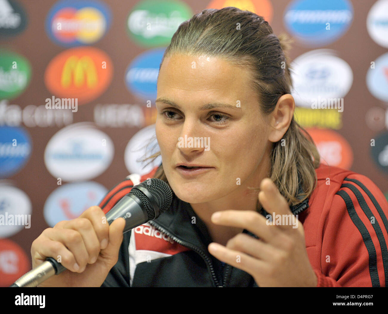 Nadine Angerer, goalkeeper of Germany?s national soccer team, speaks ...