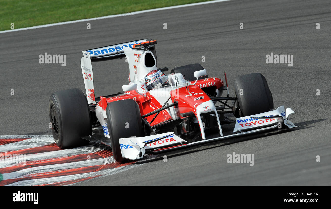 Italian Formula One driver Jarno Trulli of Toyota steers his car during ...