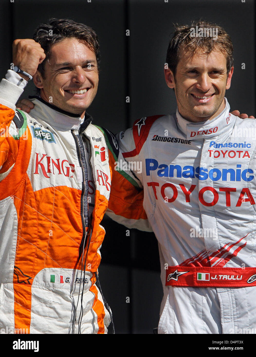 Italian Formula One driver Giancarlo Fisichella of Force India (L) and ...