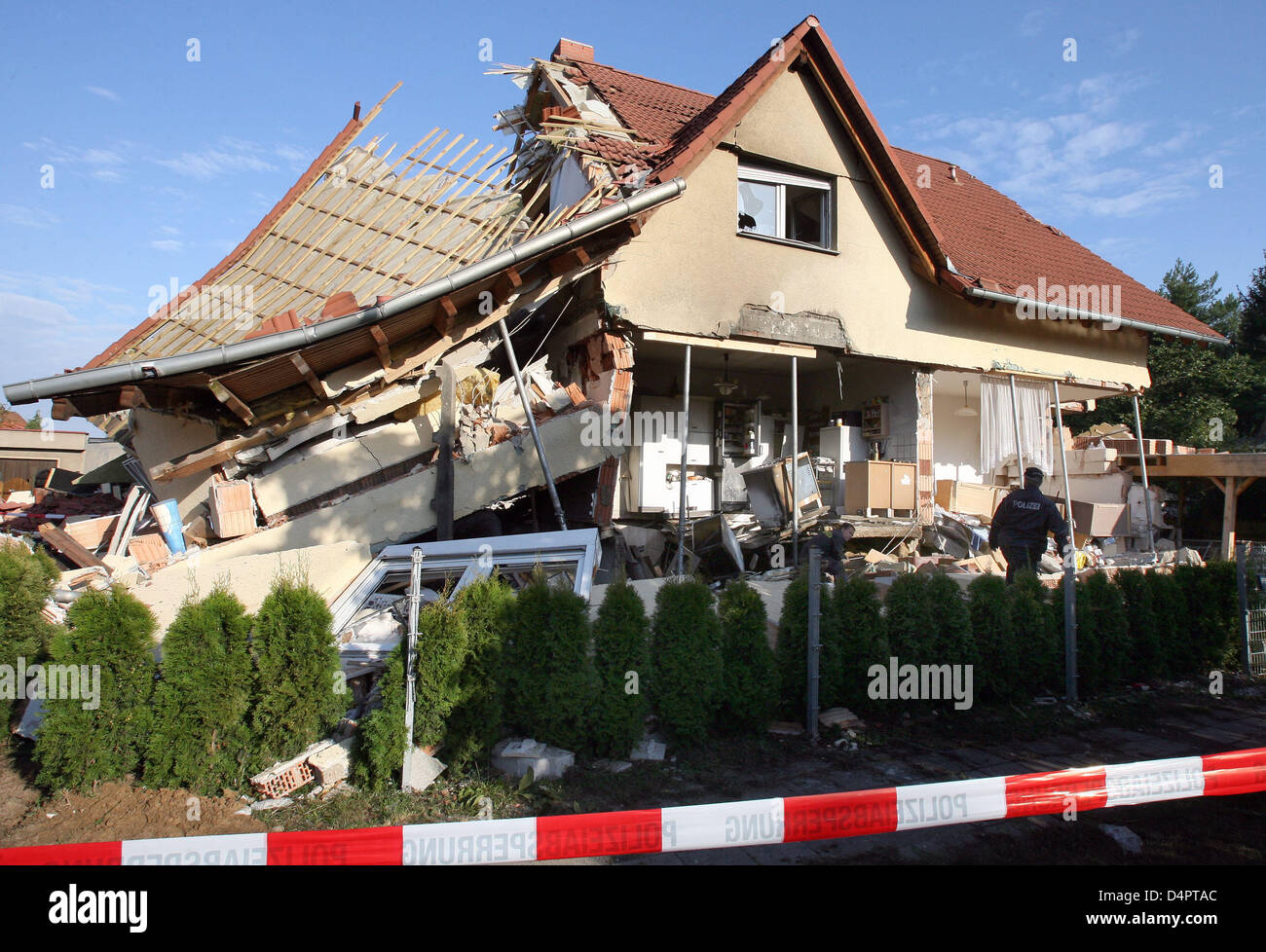 The picture shows a family home destroyed by an explosion which took ...