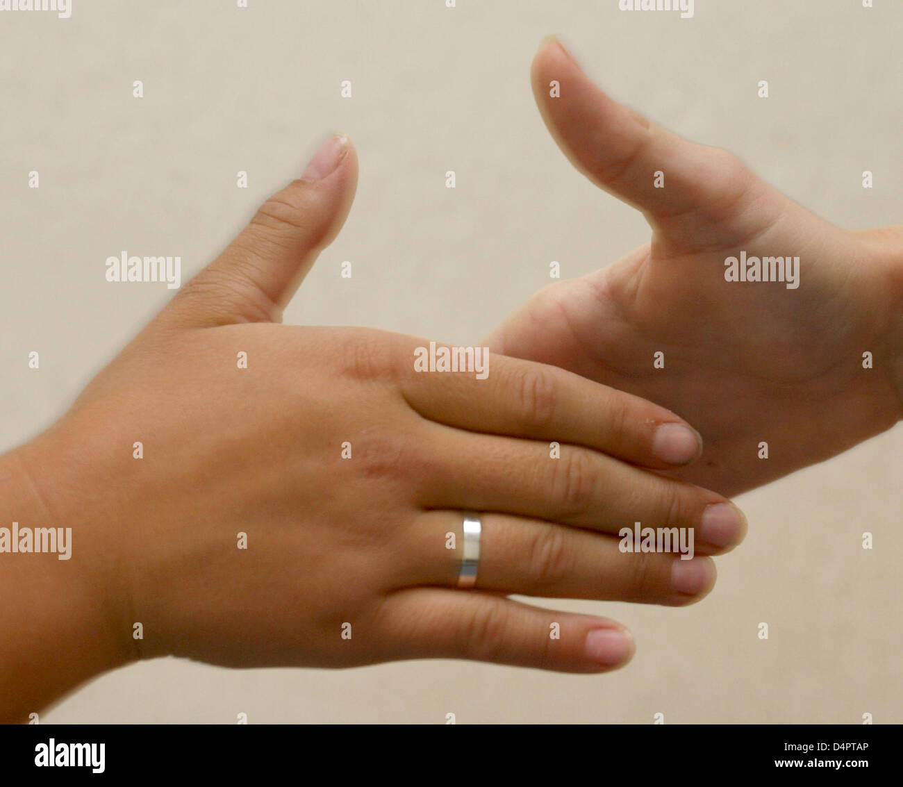 Two female pupils shake hands in a school in Flensburg, Germany, 31 ...