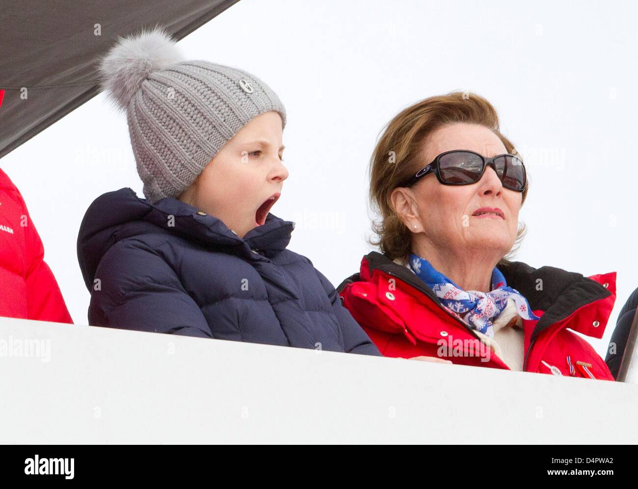 Princess Ingrid Alexandra, yawning, and Queen Sonja of Norway attend ...