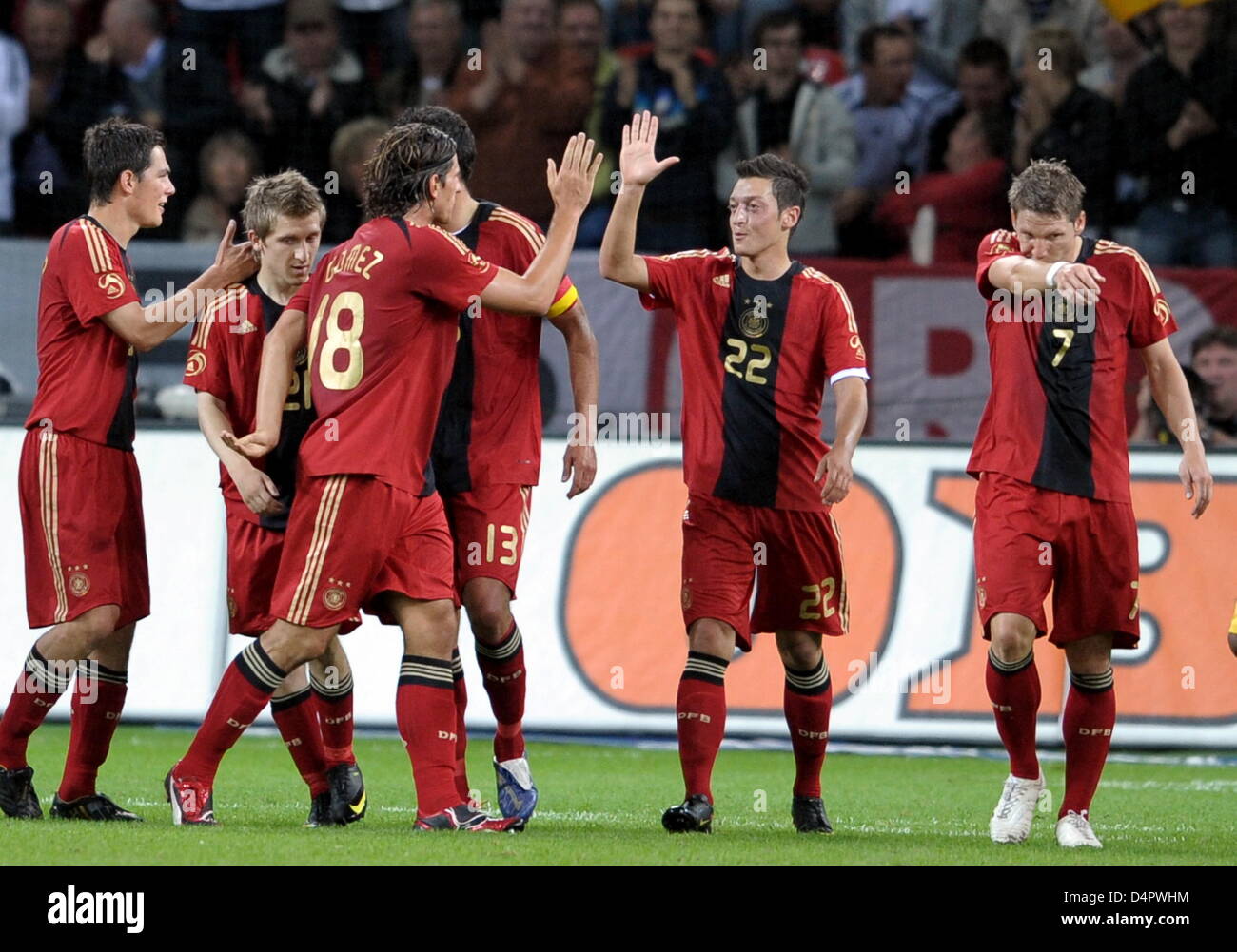 Germany?s (L-R) Marcel Schaefer, Marko Marin, Mario Gomez, Mesut Özil ...
