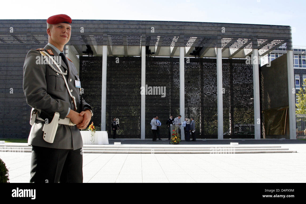 A soldier stands in front of the German Bundeswehr memorial site during ...