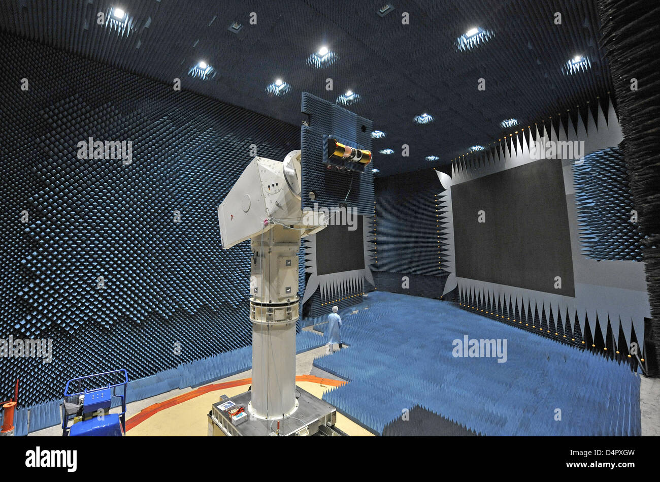 An employee of EADS Astrium walks through an antenna measuring room at ...