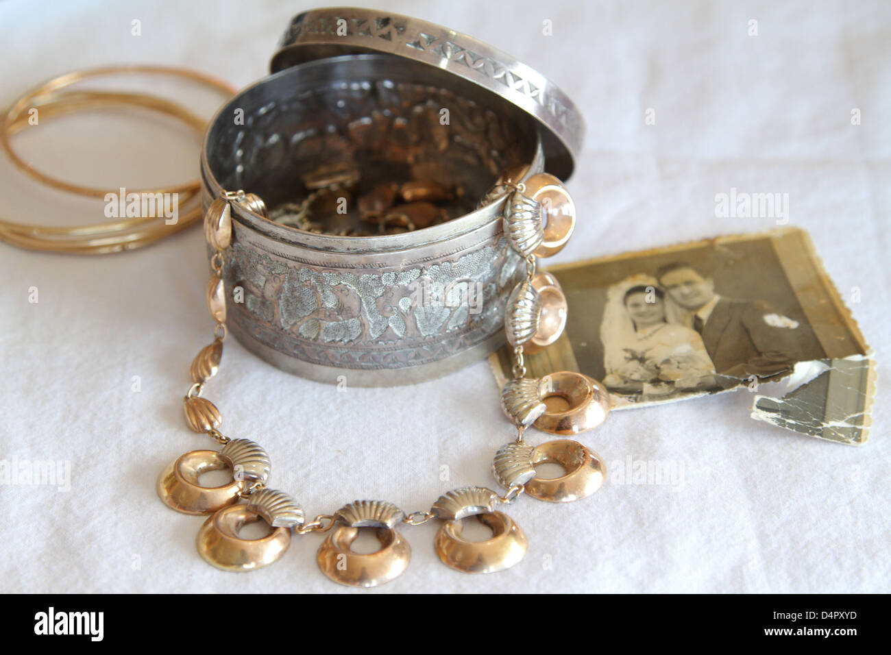 Antique tradition golden jewellery - bracelets, and a necklace and ...