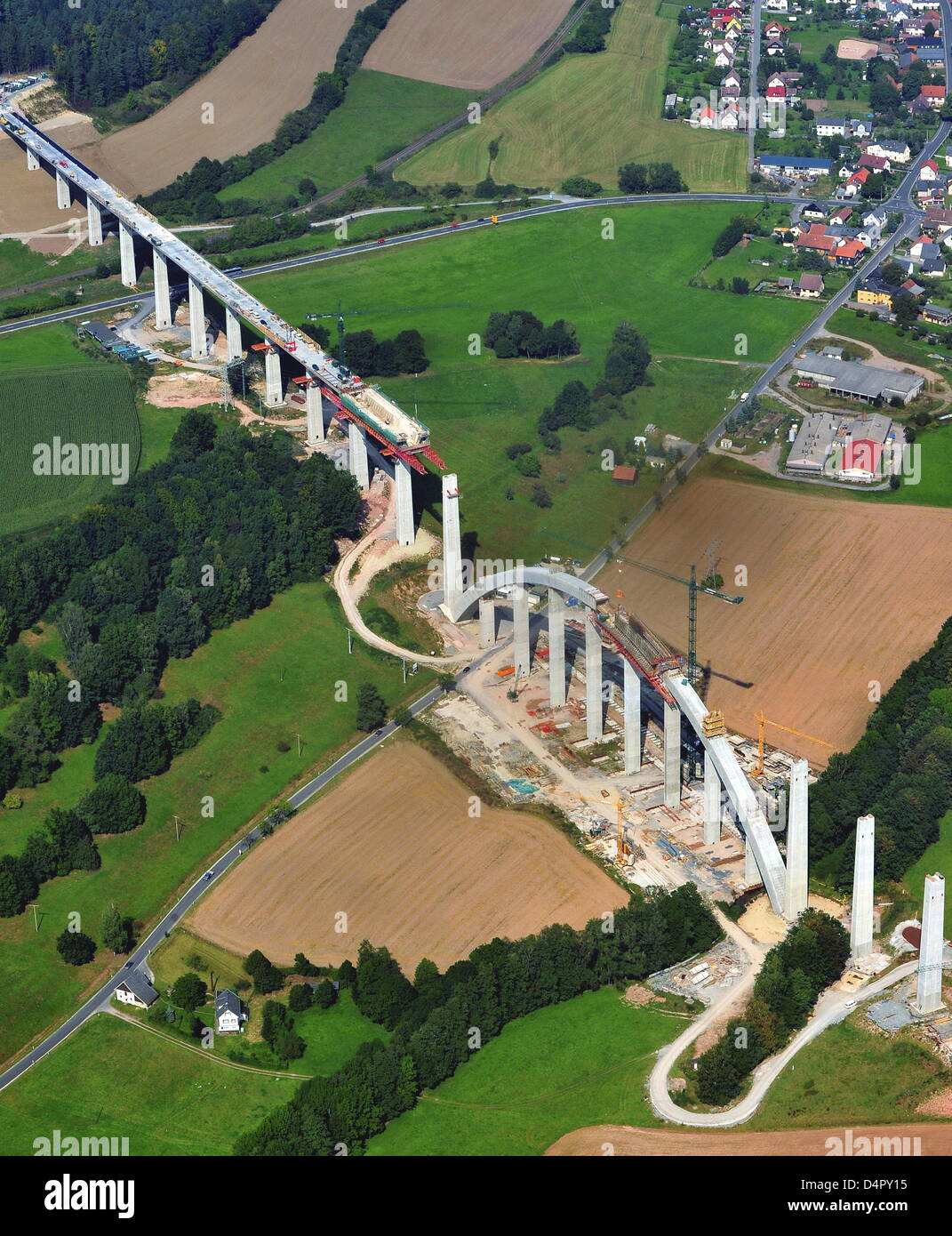 This aerial view shows the construction site of the ICE viaduct near ...