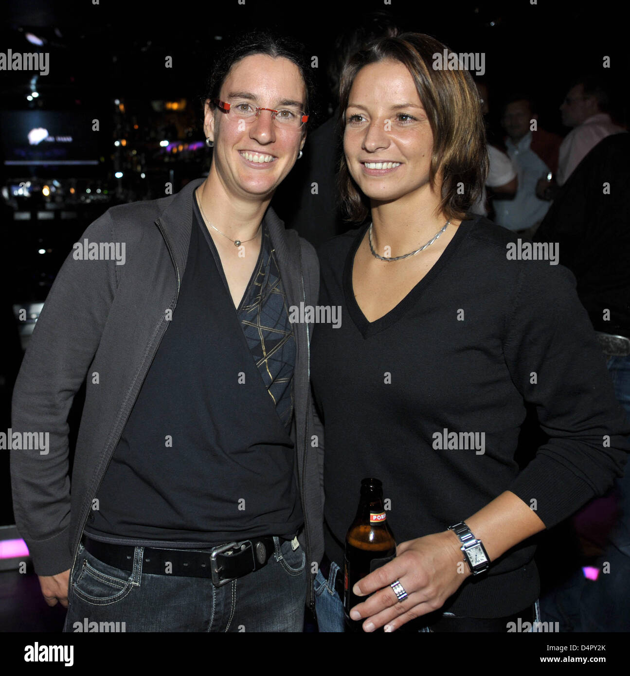 German national players Inka Grings (R) and Birgit Prinz celebrate ...