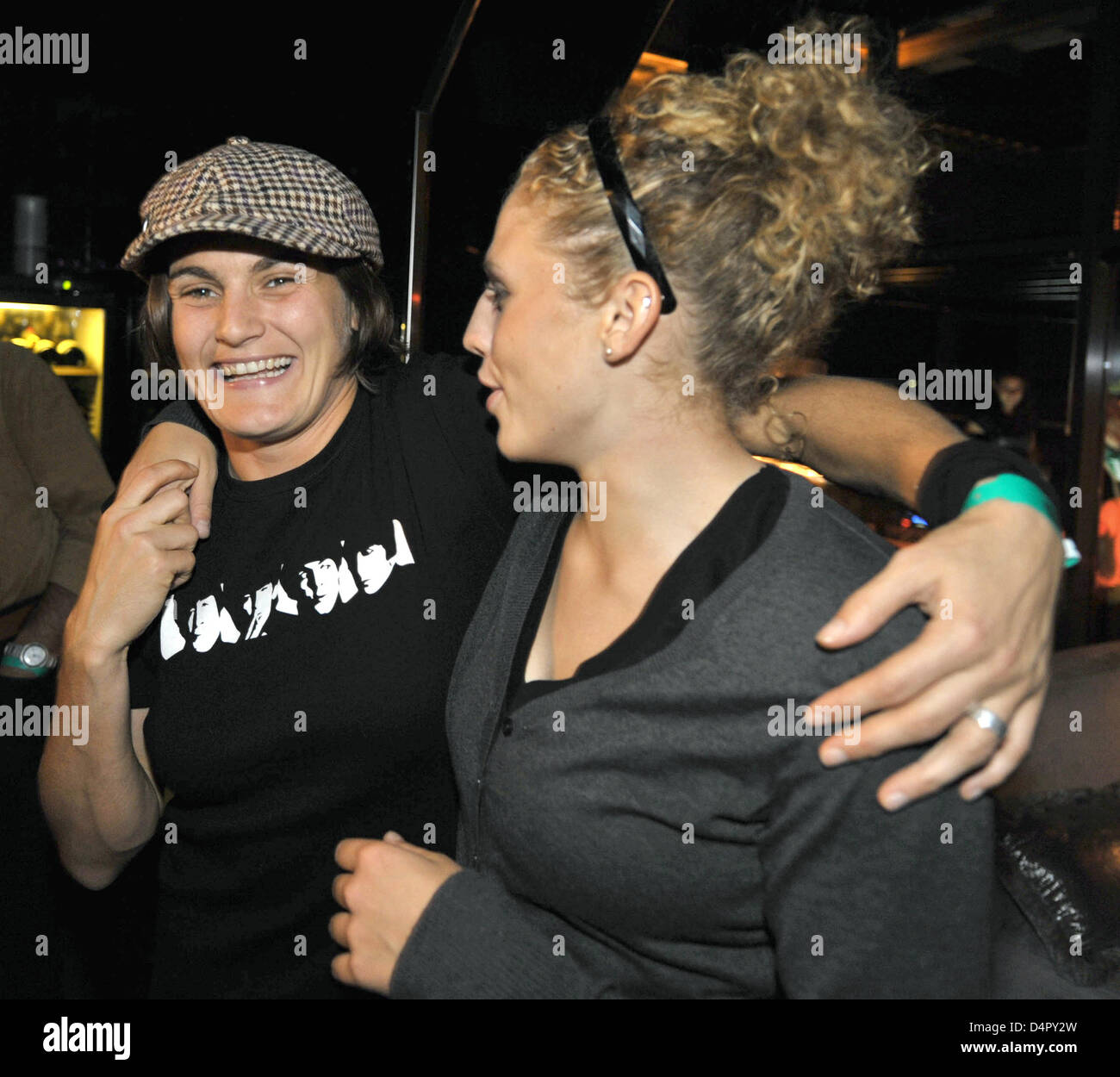 German national players Kim Kulig (R) and Nadine Angerer celebrate ...