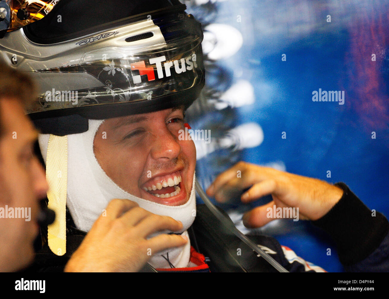German Formula One driver Sebastian Vettel of Red Bull Racing laughs in ...