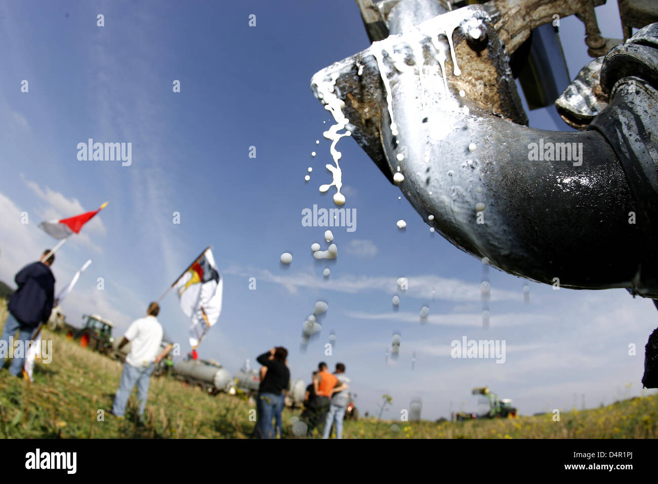 Farmer protest with a banners on a field near Guenthersbuehl, Germany ...