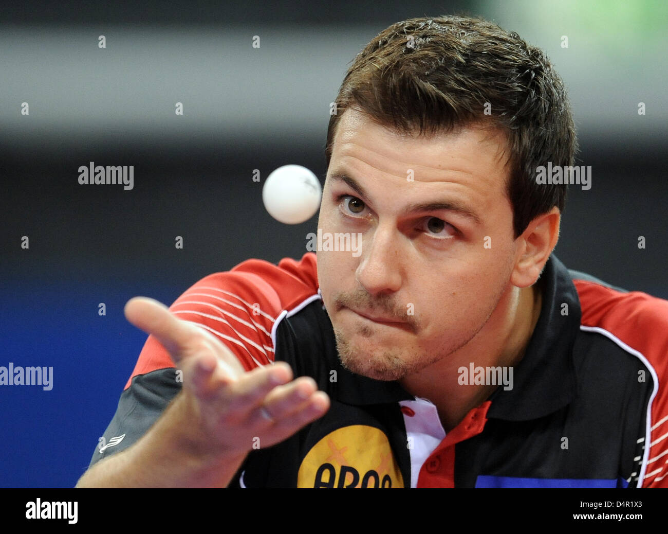 Germany?s Timo Boll serves the ball to Denmark?s Bugwell during the ...