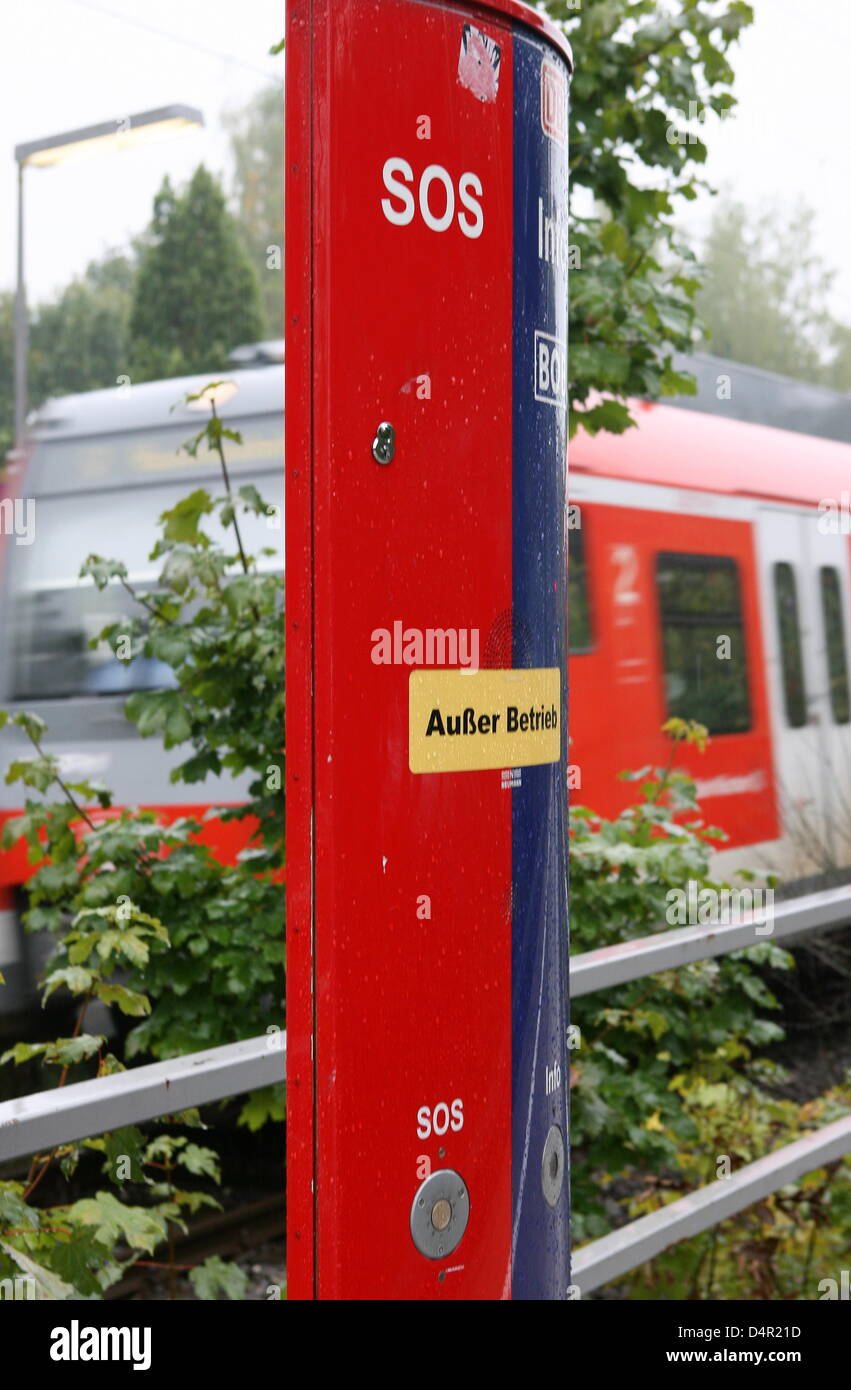 The SOS telephone is out of order at suburban train station Solln where ...