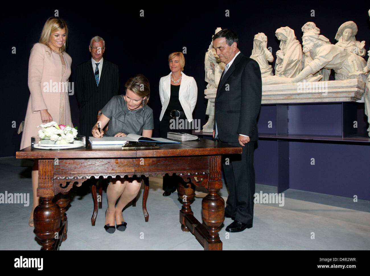 Belgian Crown Princess Mathilde (C) and Dutch Crown Princess Maxima (L ...