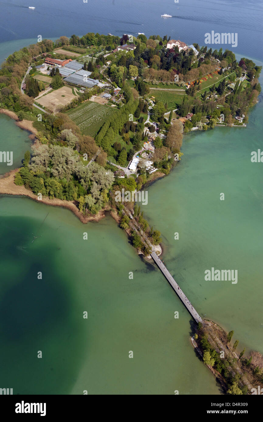 Aerial view of the Isle of Mainau at Lake Constance, Germany, 25 April ...