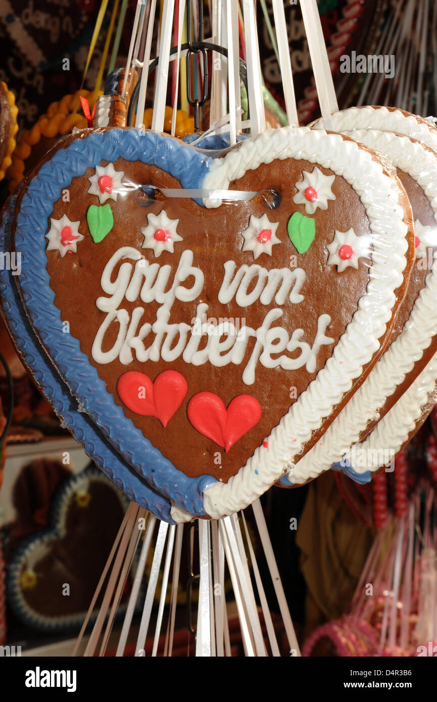 Gingerbread hearts pictured at the 176th Oktoberfest in Munich, Germany ...