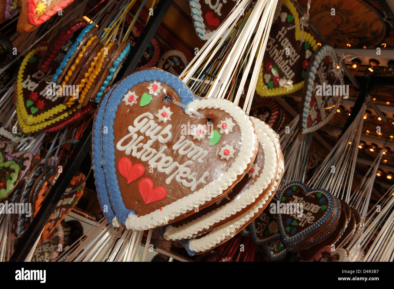 Gingerbread hearts pictured at the 176th Oktoberfest in Munich, Germany ...