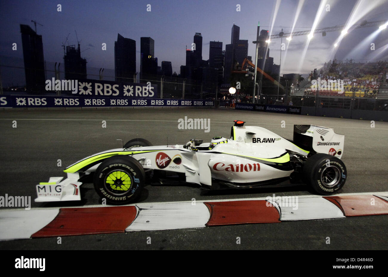 British Formula One driver Jenson Button of Brawn GP steers his car ...