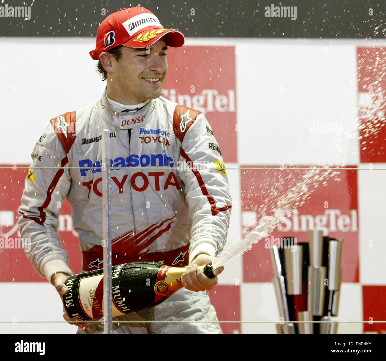 German Formula One driver Timo Glock of Toyota F1 celebrates finishing ...