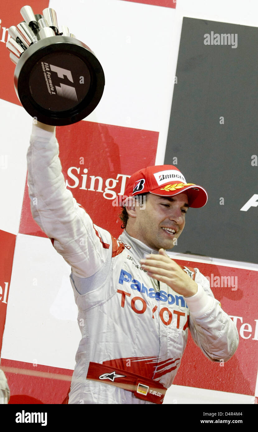 German Formula One driver Timo Glock of Toyota F1 celebrates finishing ...