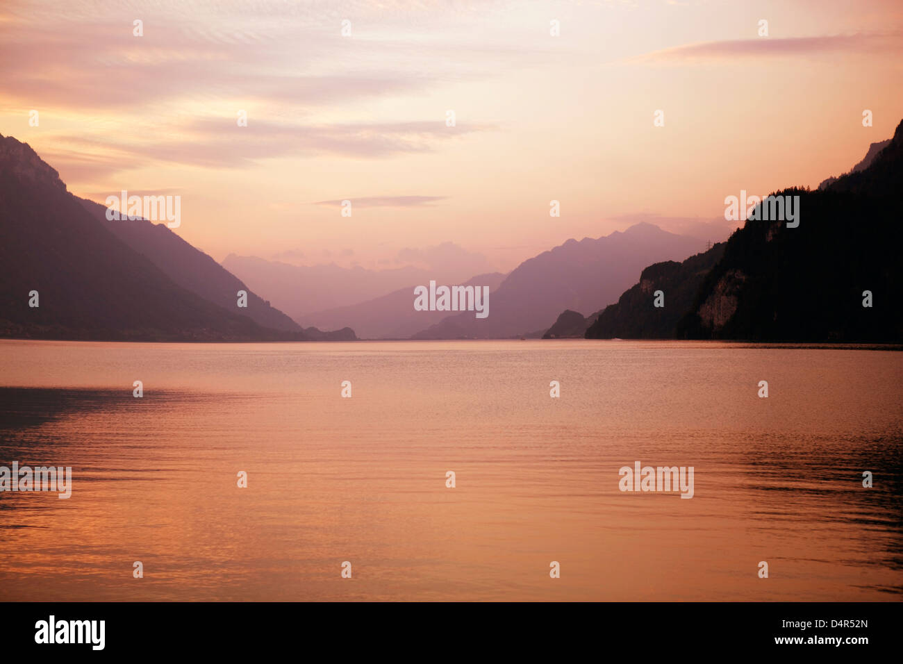 swiss lake at sunset in brienz, Switzerland Stock Photo - Alamy