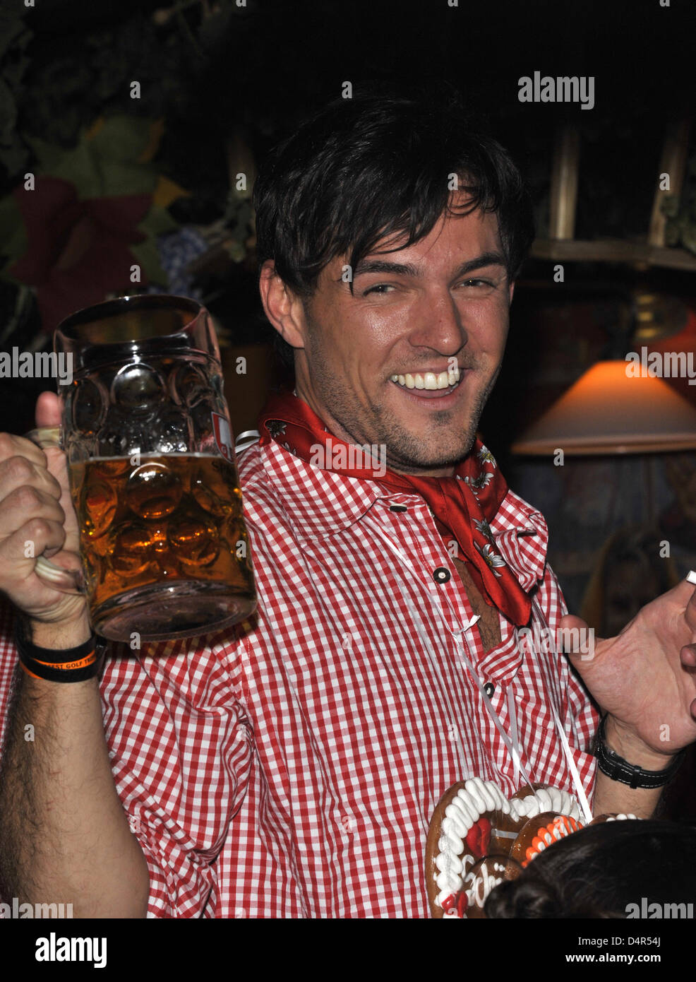 Singer Tobi Wilson celebrates at the Oktoberfest in Munich, Germany, 27 ...