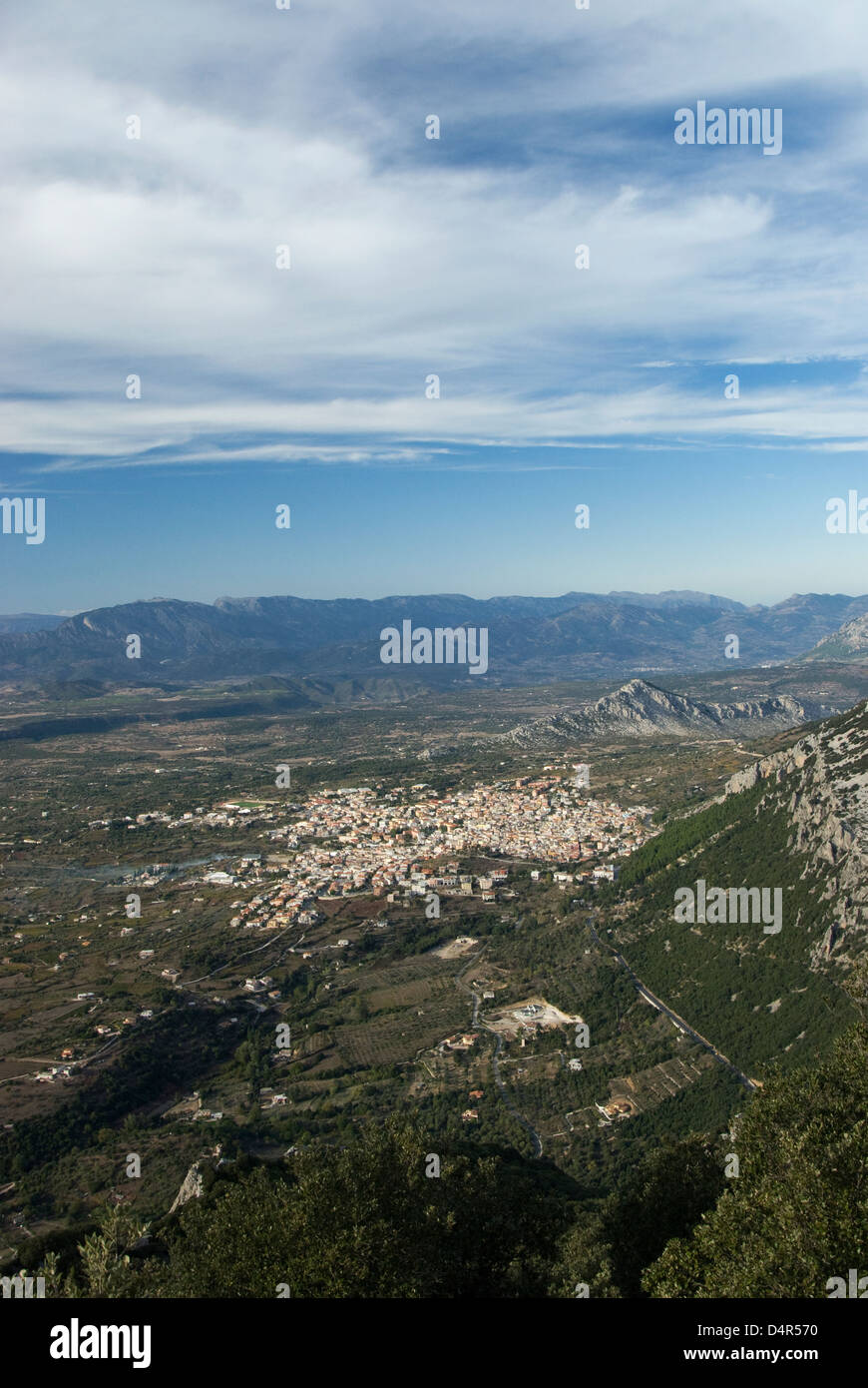 Areal panoramic view of the small town of Dorgali and the Bardia ...
