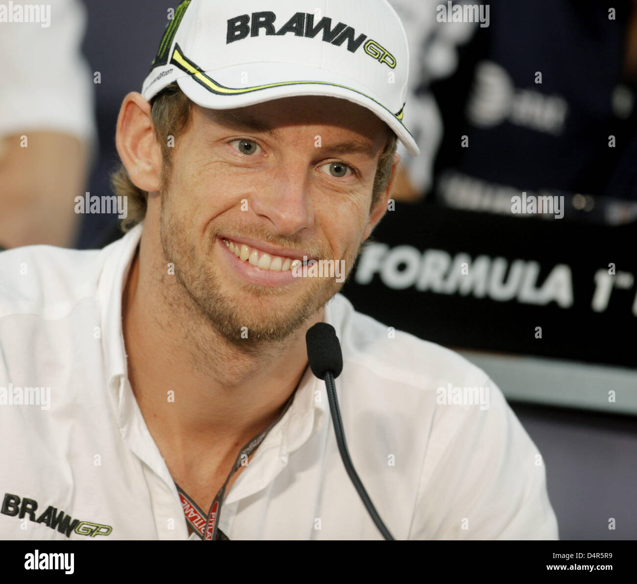 British Formula One driver Jenson Button of Brawn GP smiles during a ...