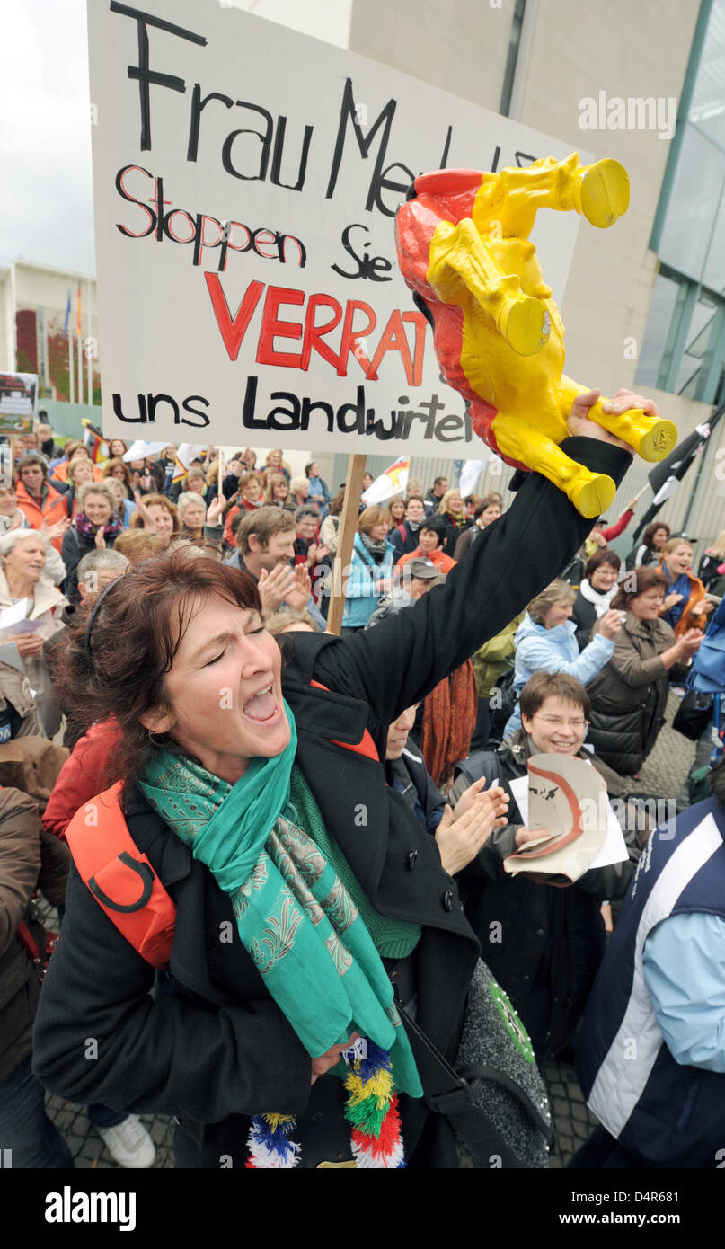Angelika Mueller, dairy farmer from the Black Forest, participates in a ...